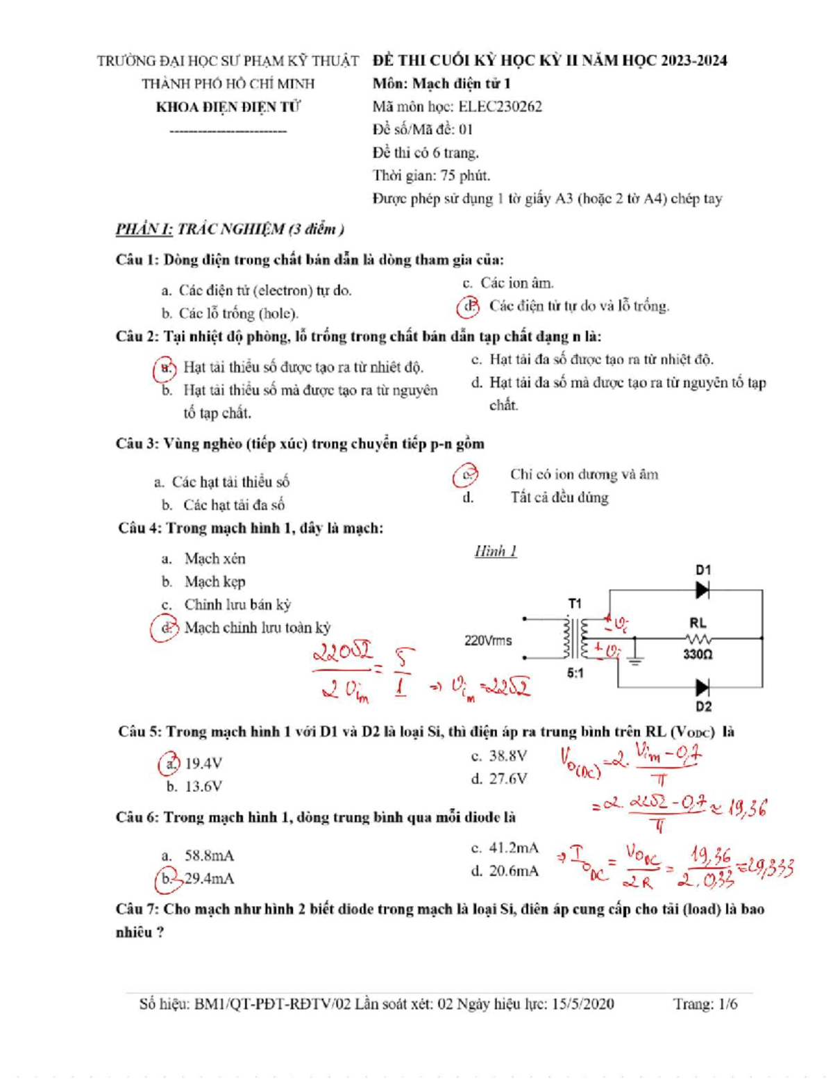 Giải HK2(23-24) - Đề Thi Cuối Kỳ Mạch Điện Tử 2 - ELEC230262 - Studocu