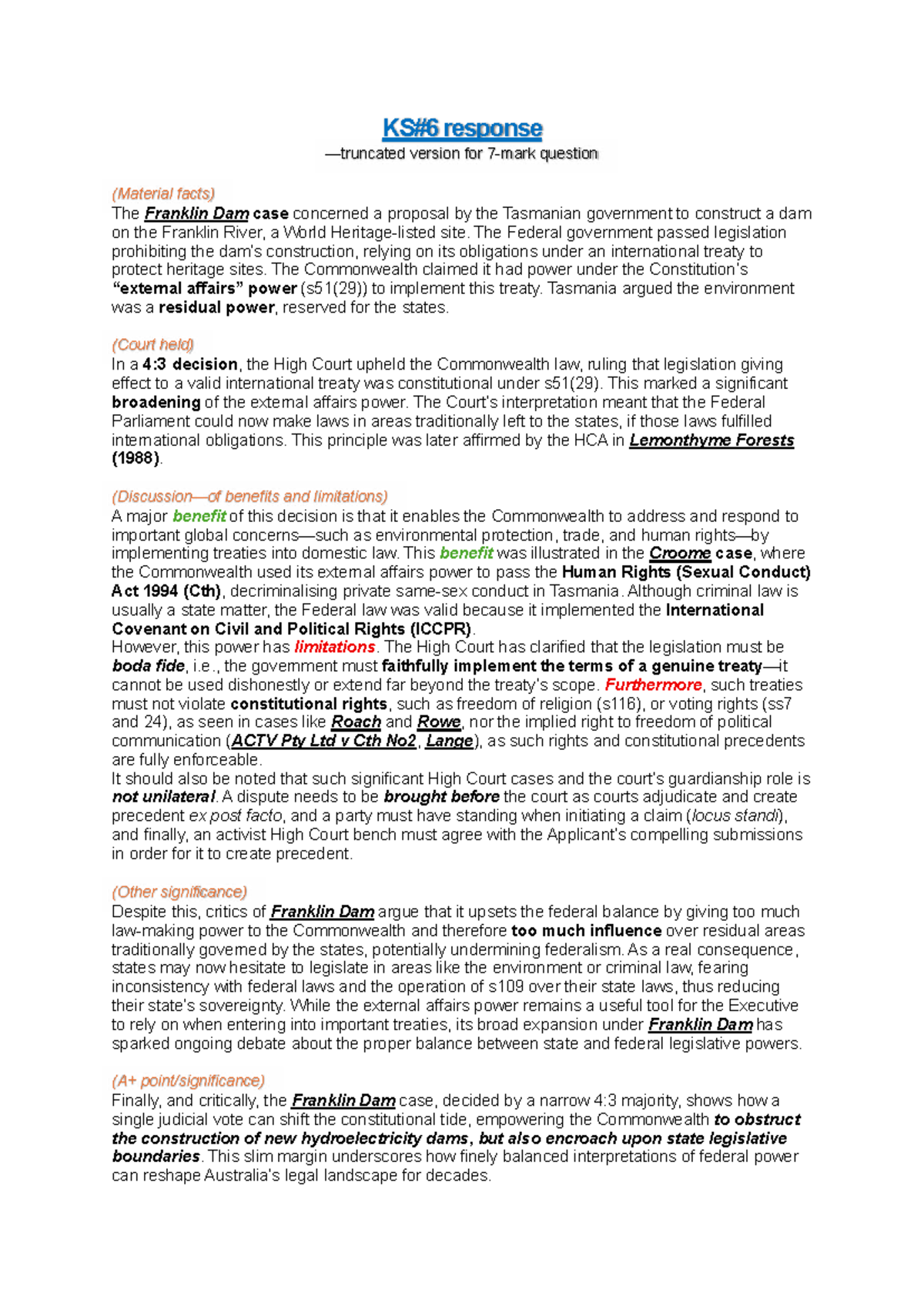 KS6 Case Study: The Franklin Dam Decision and Its Implications - Studocu
