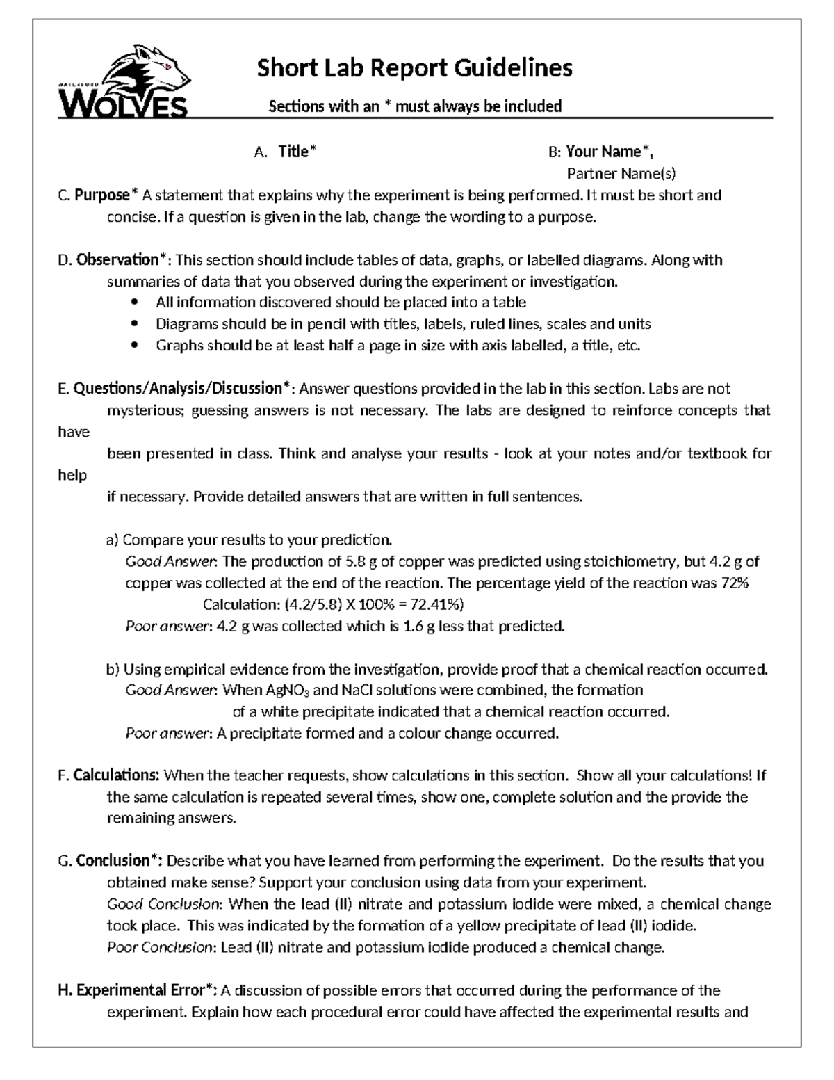 WDHS Short Lab Report Guide - senior - Short Lab Report Guidelines ...