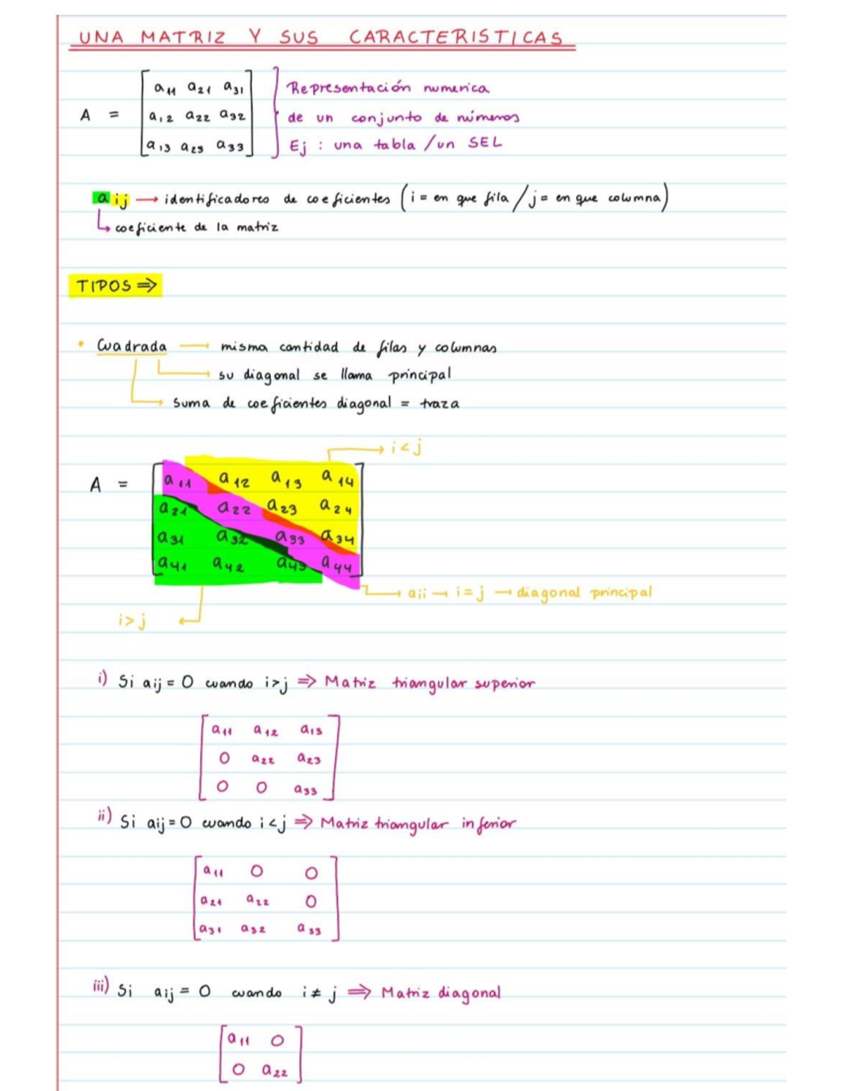 Resumen matrices - UNA MATRIZ Y SUS CARACTERISTICAS all a21 A31 ...
