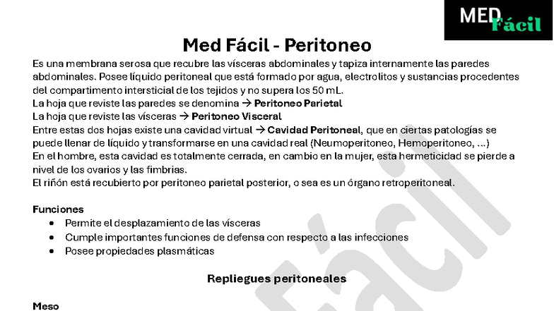 Peritoneo: Resumen de Anatomía II - Estructura y Funciones - Studocu