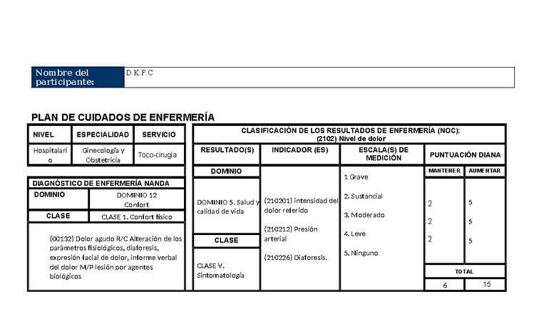 Plan de Cuidados de Enfermería NOC/NIC (2102) - Ginecología y ...