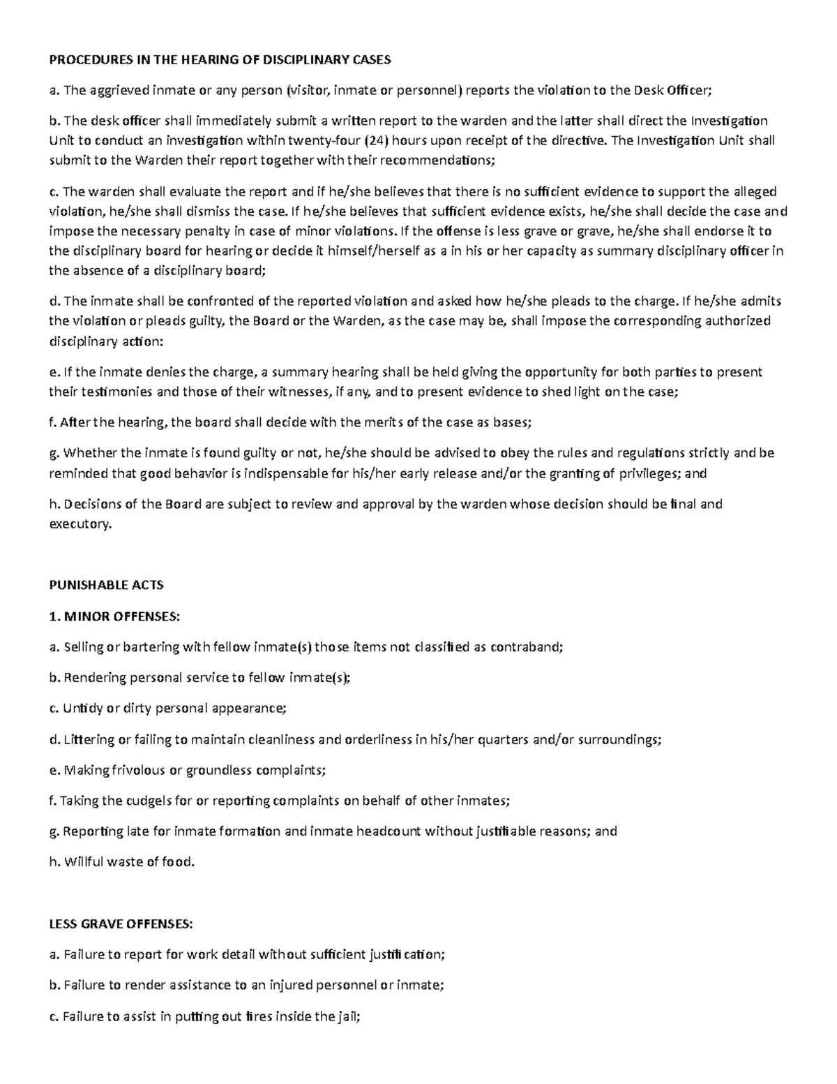 Procedures for Disciplinary Case Hearings in Inmate Management - Studocu