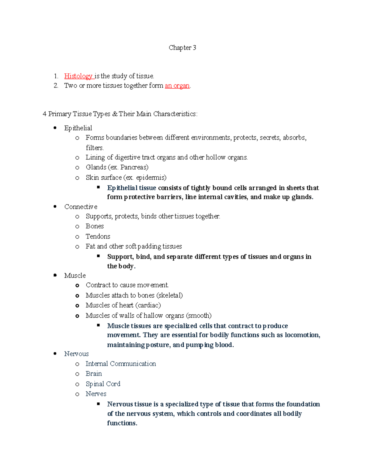 Histology: Overview of 4 Primary Tissue Types and Functions - Studocu