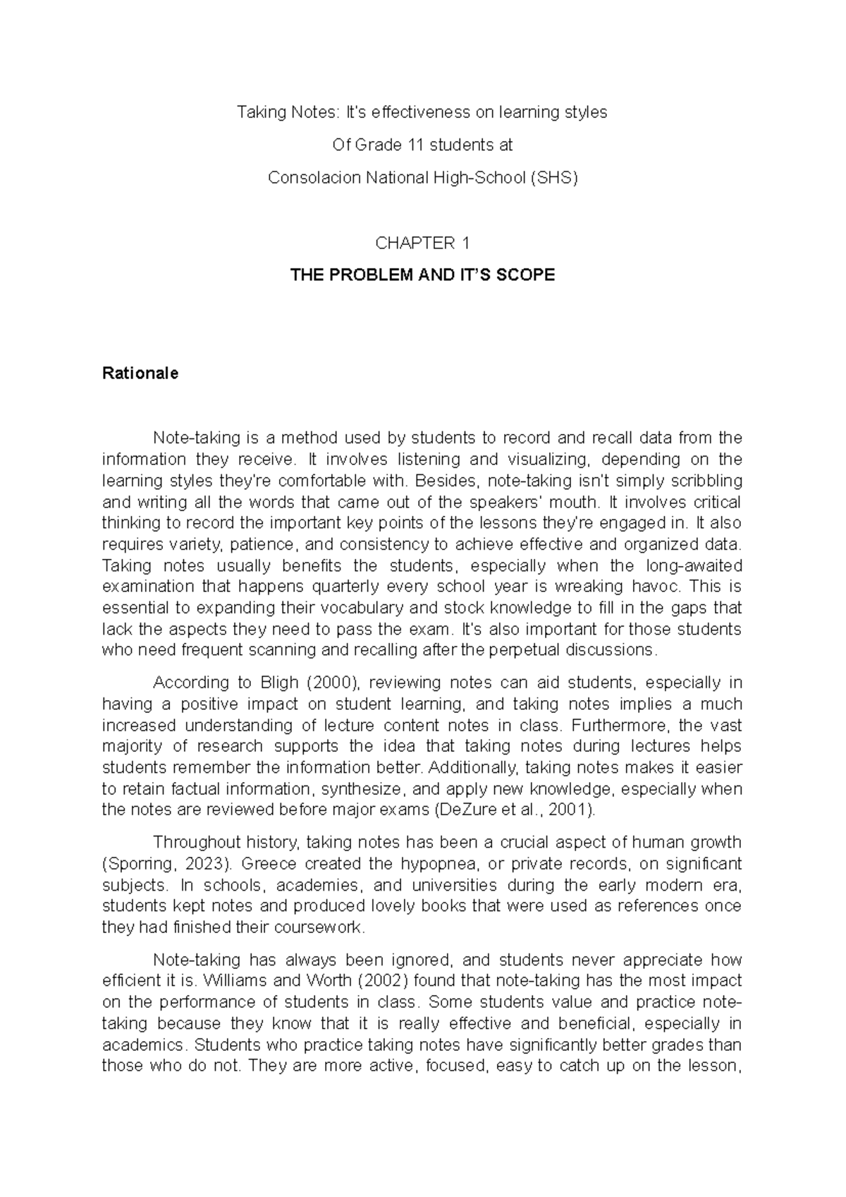 Effectiveness of Note Taking on Learning Styles of Grade 11 Students ...