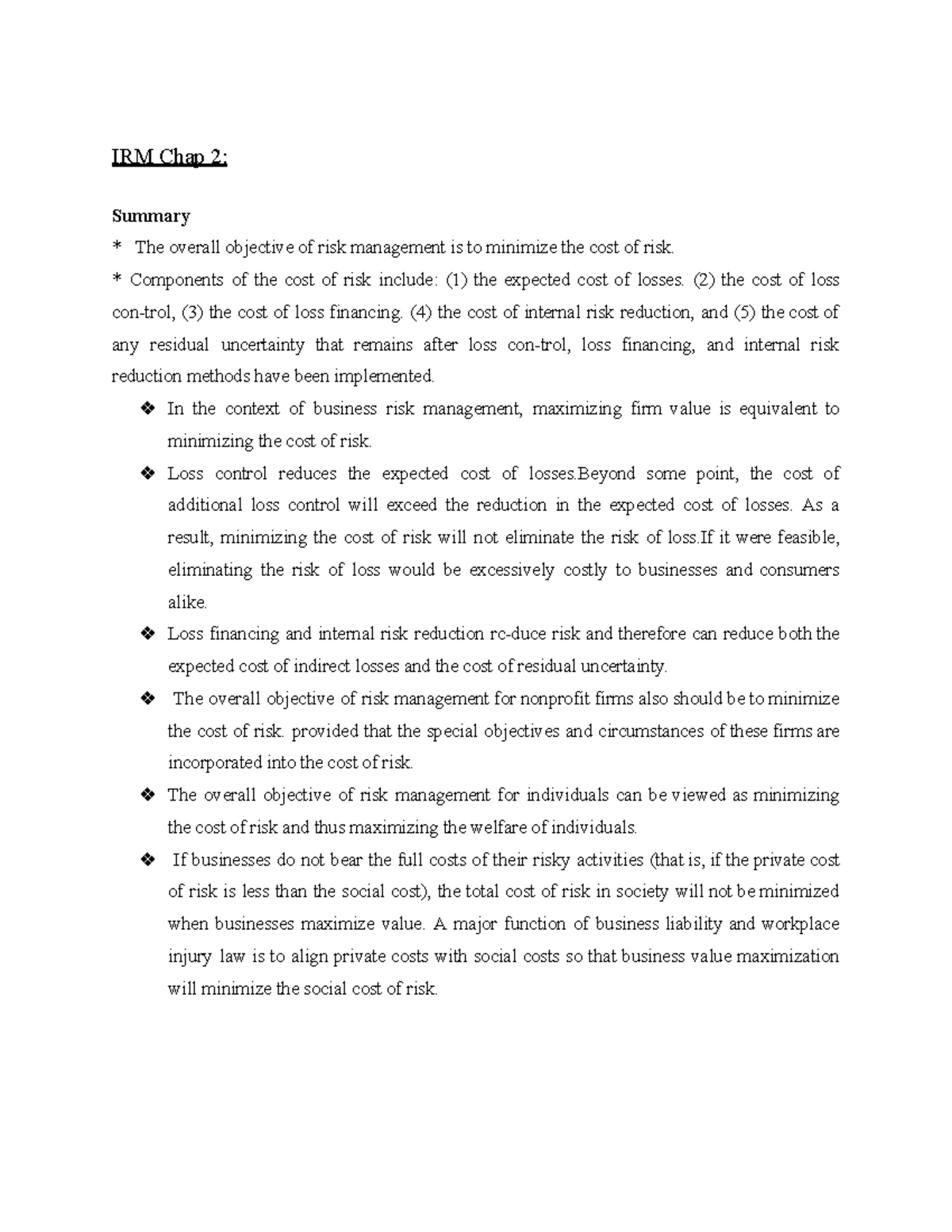 IRM - HERE IS THE INSURENCE AND RISK MANAGEMENT - IRM Chap 2: Summary ...