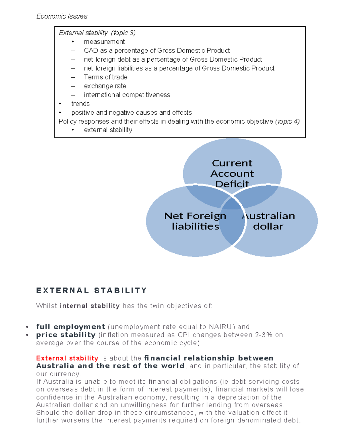 Economic Issues: External Stability Notes - Economic Analysis and ...