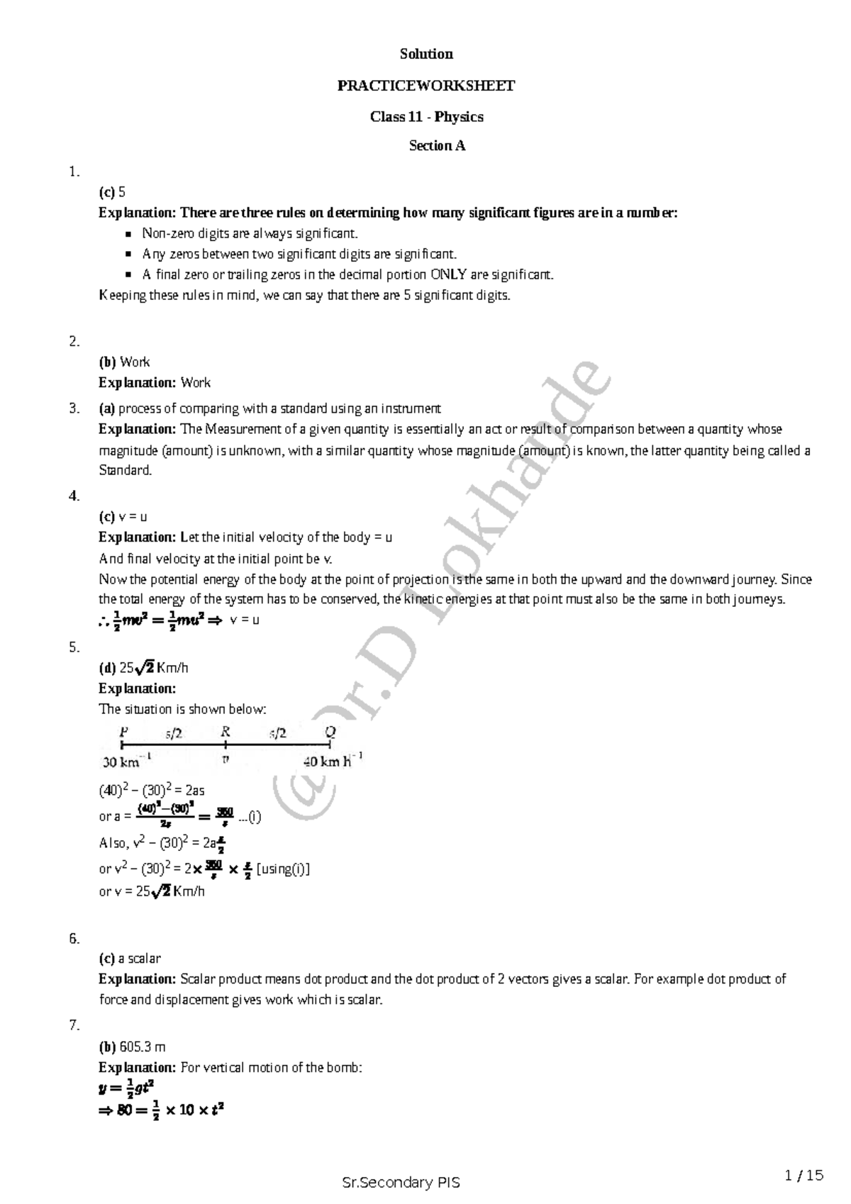 Solution XIBS Physics Practice Worksheet: Significant Figures & Work ...