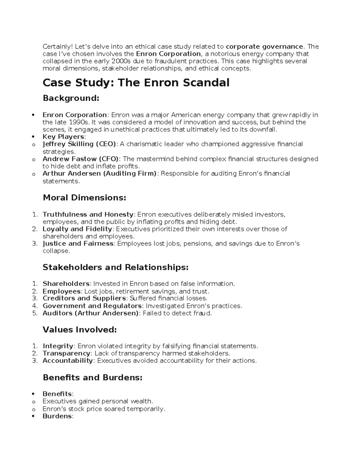 Enron Scandal Case Study: Ethical Implications & Corporate Governance - Studocu