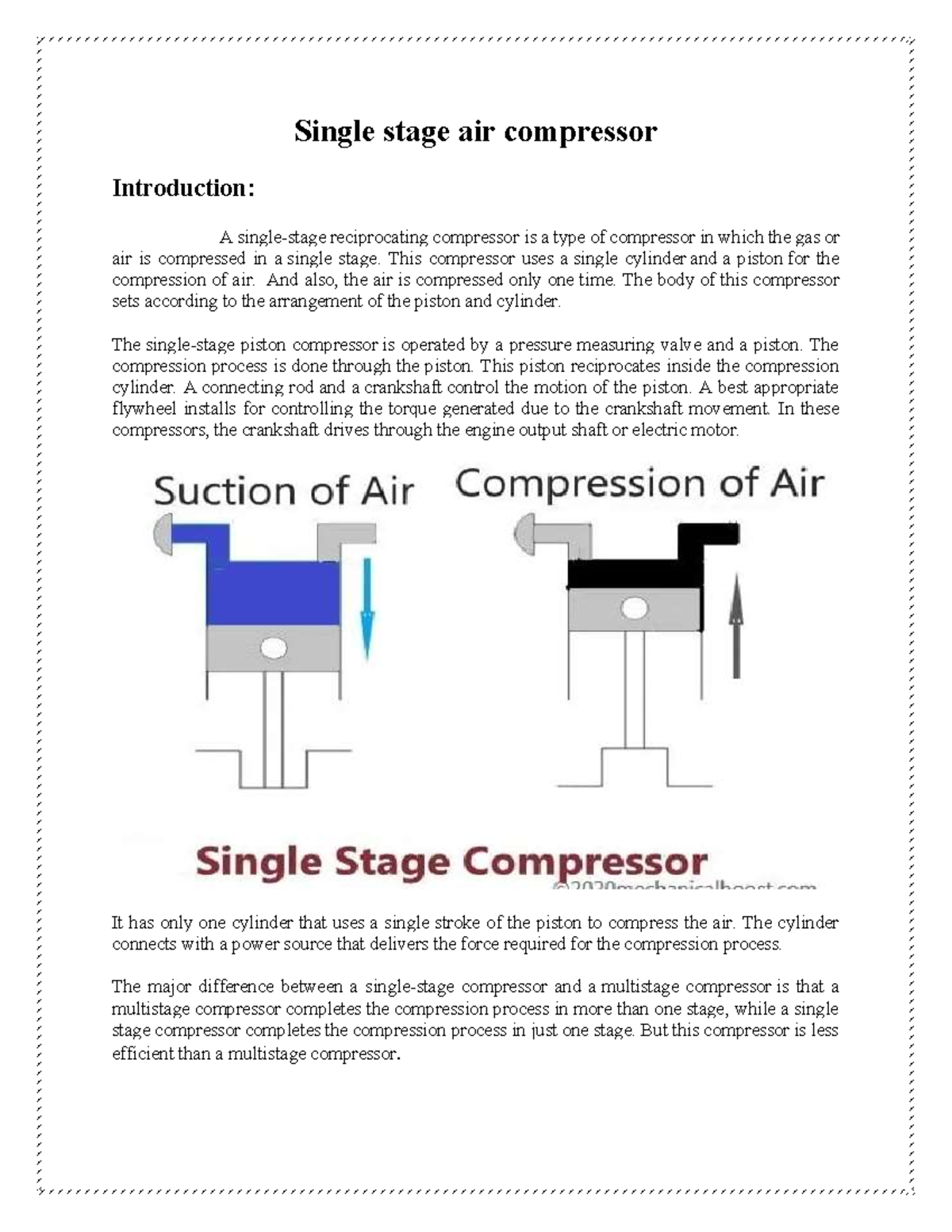 Single Stage Air Compressor Assignment Overview and Working Principles ...
