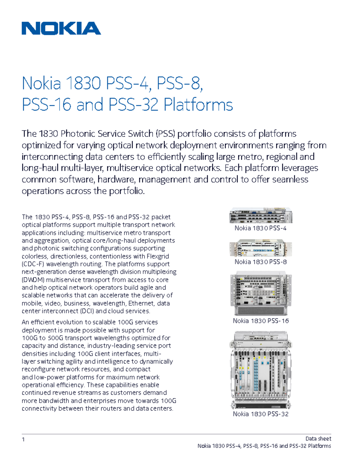 Nokia 1830 PSS Product Sheet: Overview of Optical Platforms - Studocu