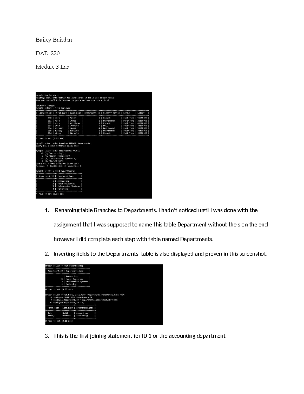 DAD 220 Module 3 Lab: Exploring Table Joins and CSV Creation - Studocu