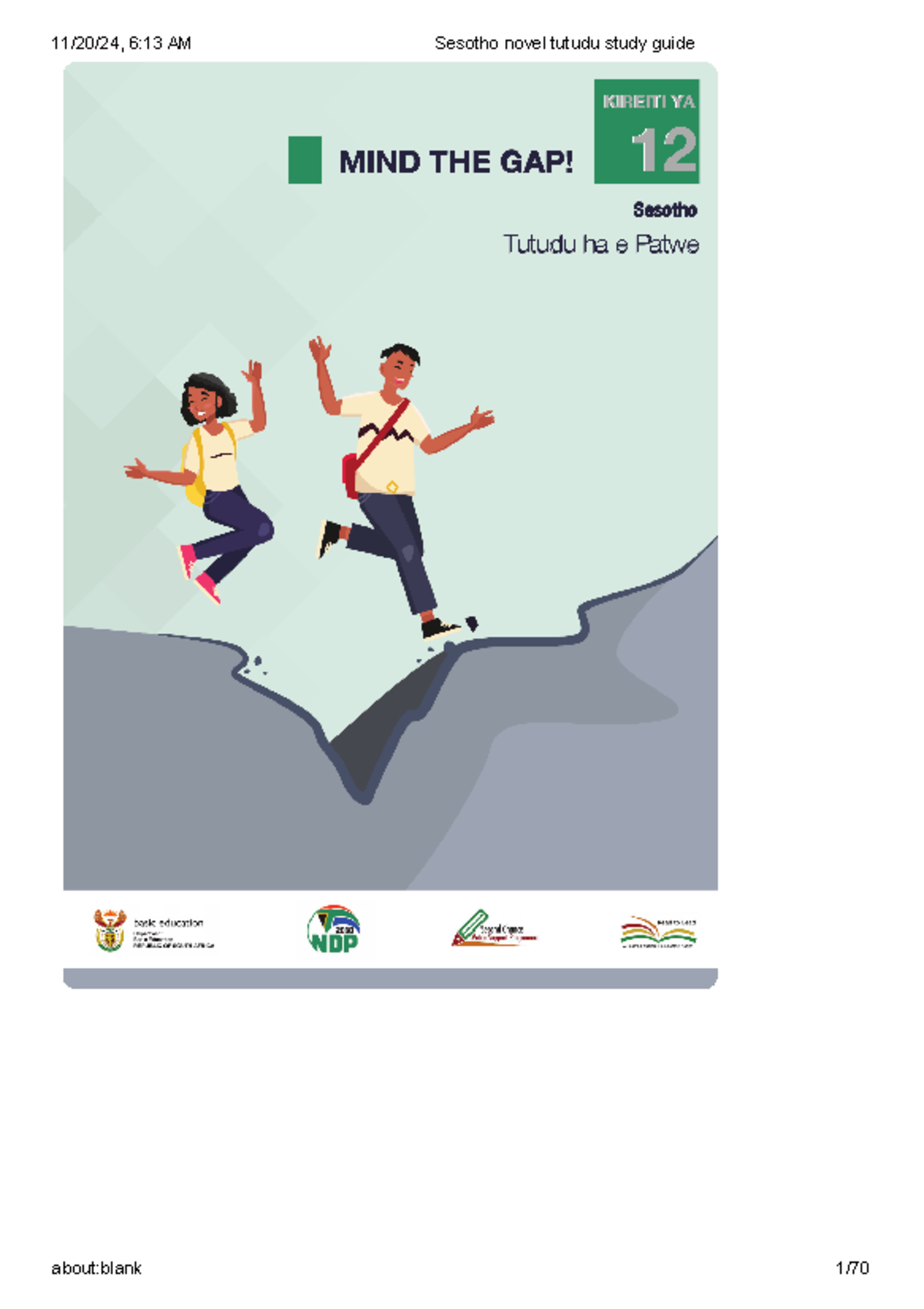 Sesotho Grade 12 Study Guide for Tutudu ha e Patwe Novel - Studocu