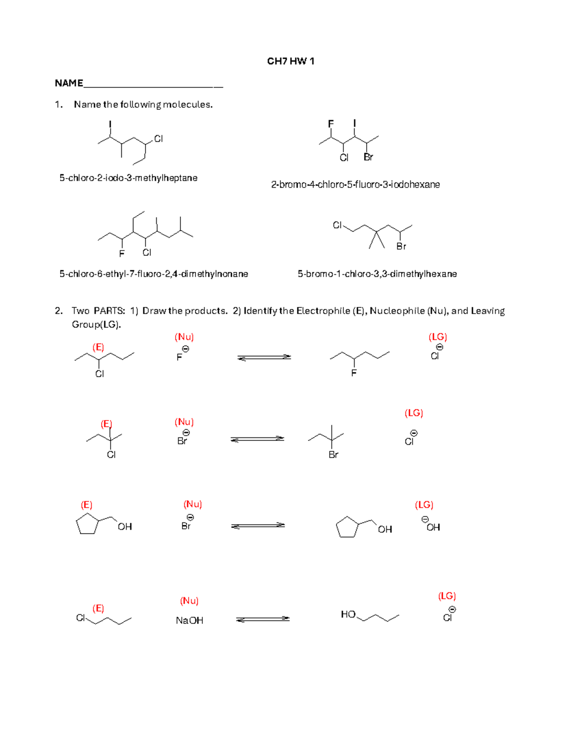 CHM101 Final Exam Chapter 7 Homework: Molecular Naming & Reactions - Studocu