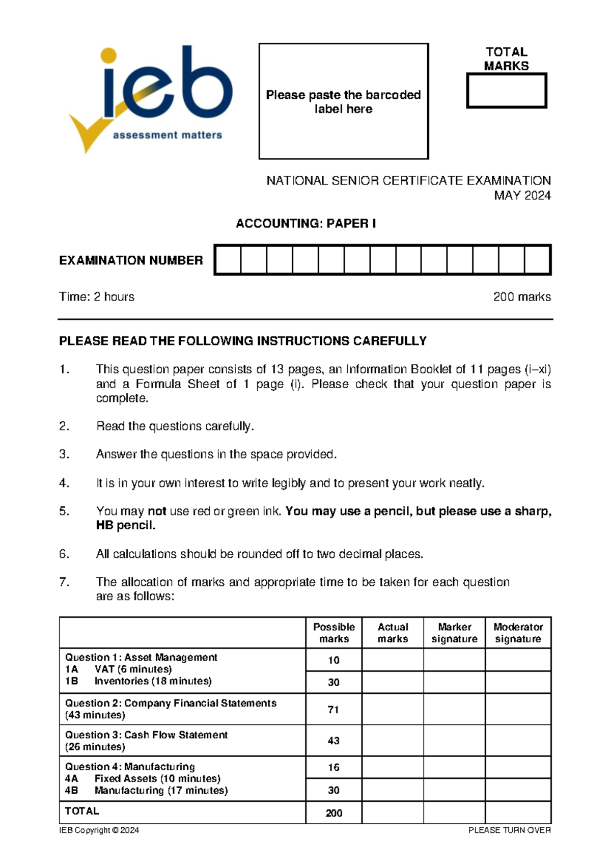 2024 NSC Accounting: Paper I Past Exam Questions & Marking Guide - Studocu