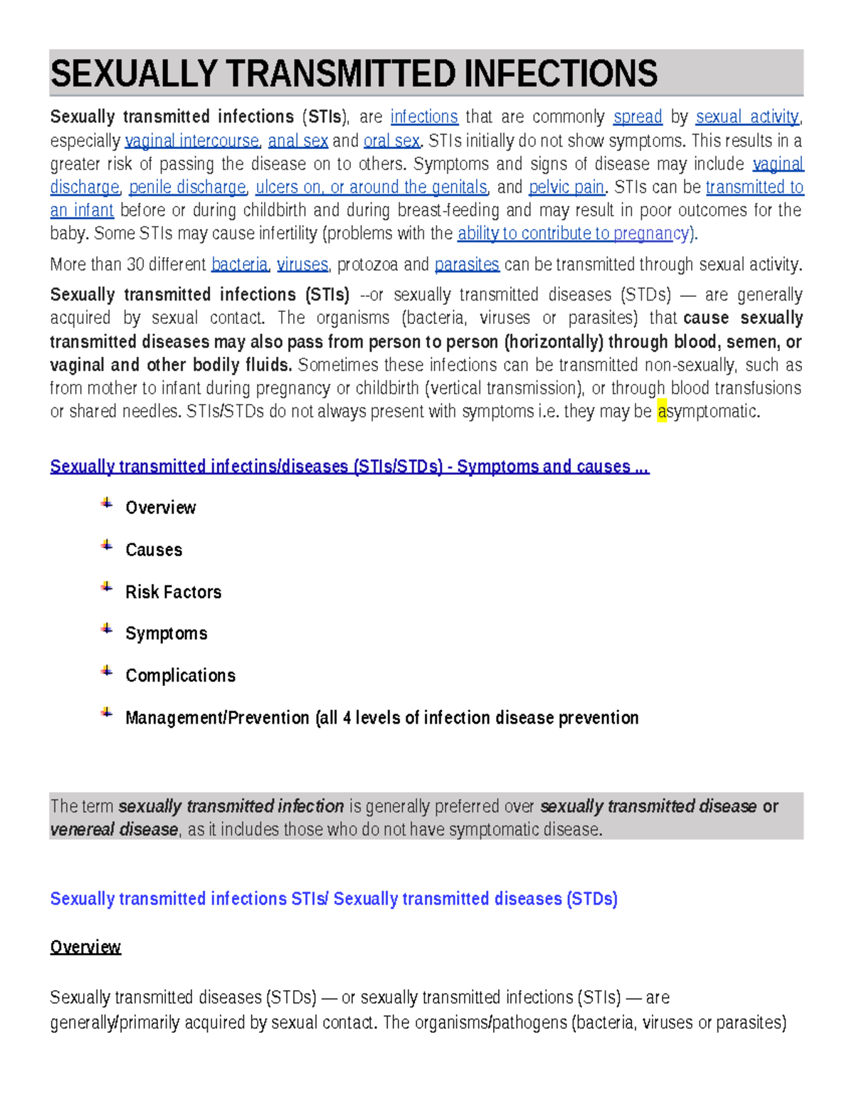 2023 STIs: Overview, Symptoms, Causes, Management & Prevention - Studocu