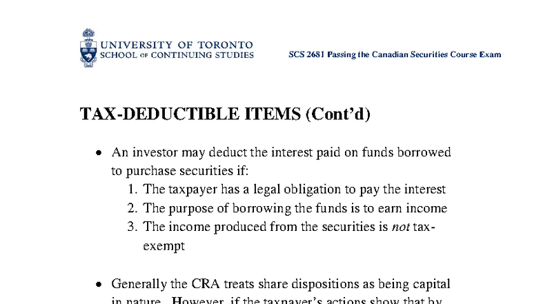 SCS 2681 Final Exam Notes on Canadian Securities Course Concepts - Studocu