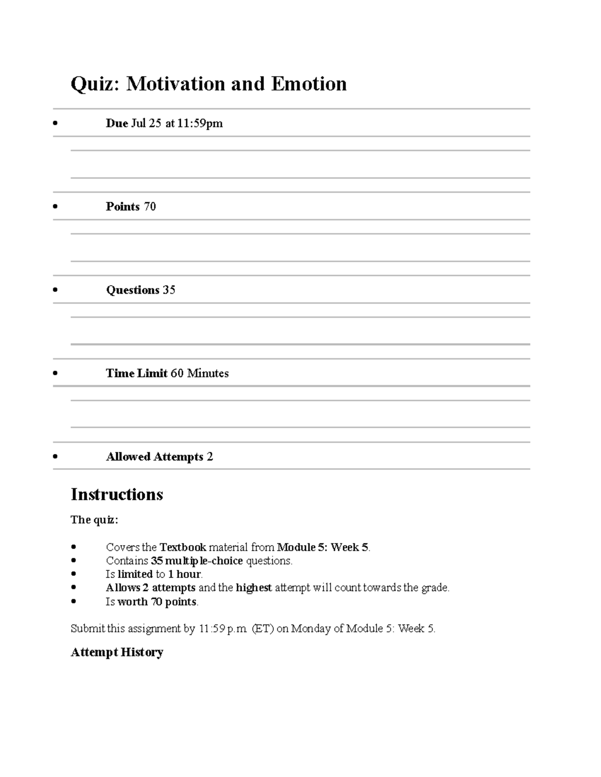 Quiz 4 Psyc Second Attempt - Quiz: Motivation and Emotion Due Jul 25 at ...