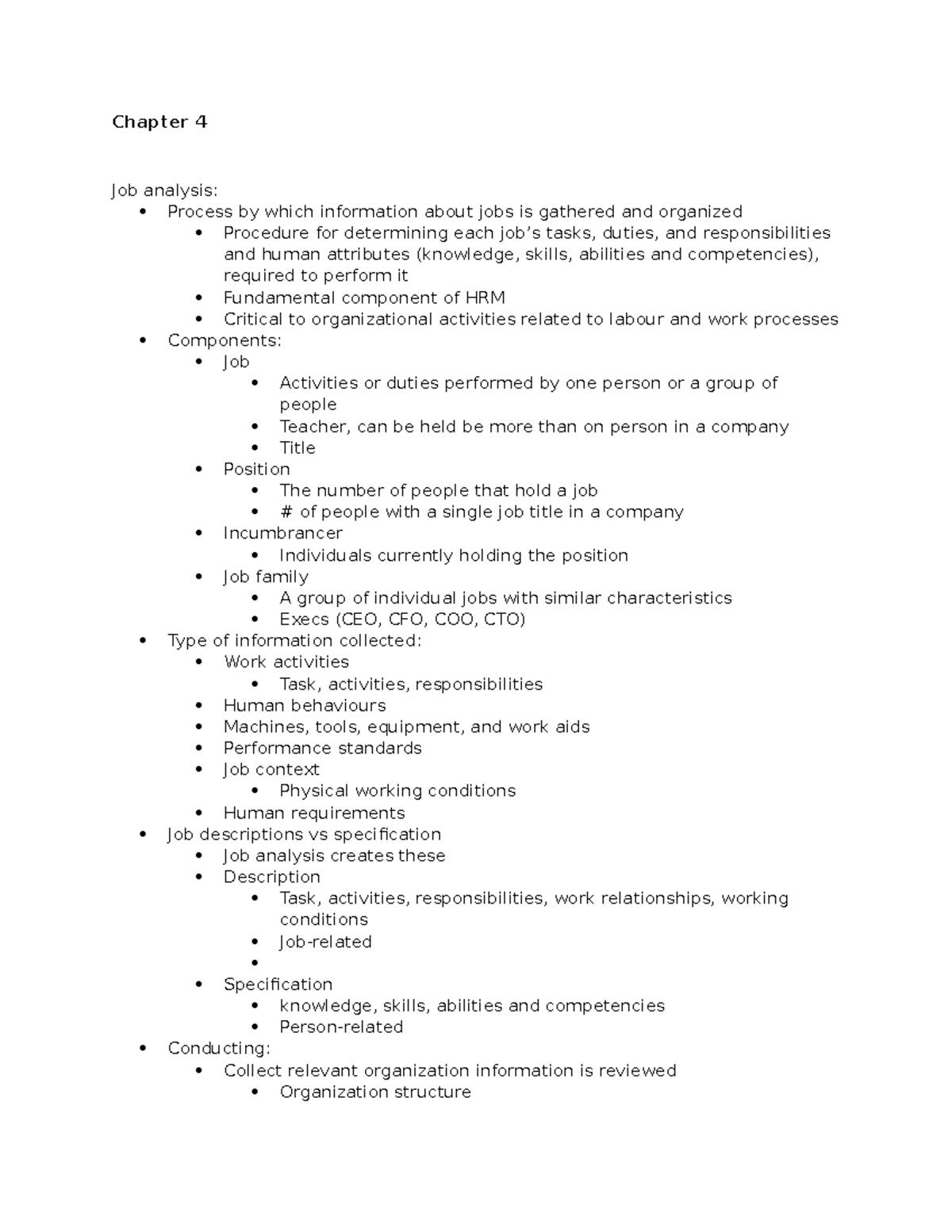 HROB 2090 Chapter 4 & 5 Lecture Notes on Job Analysis & HR Planning ...