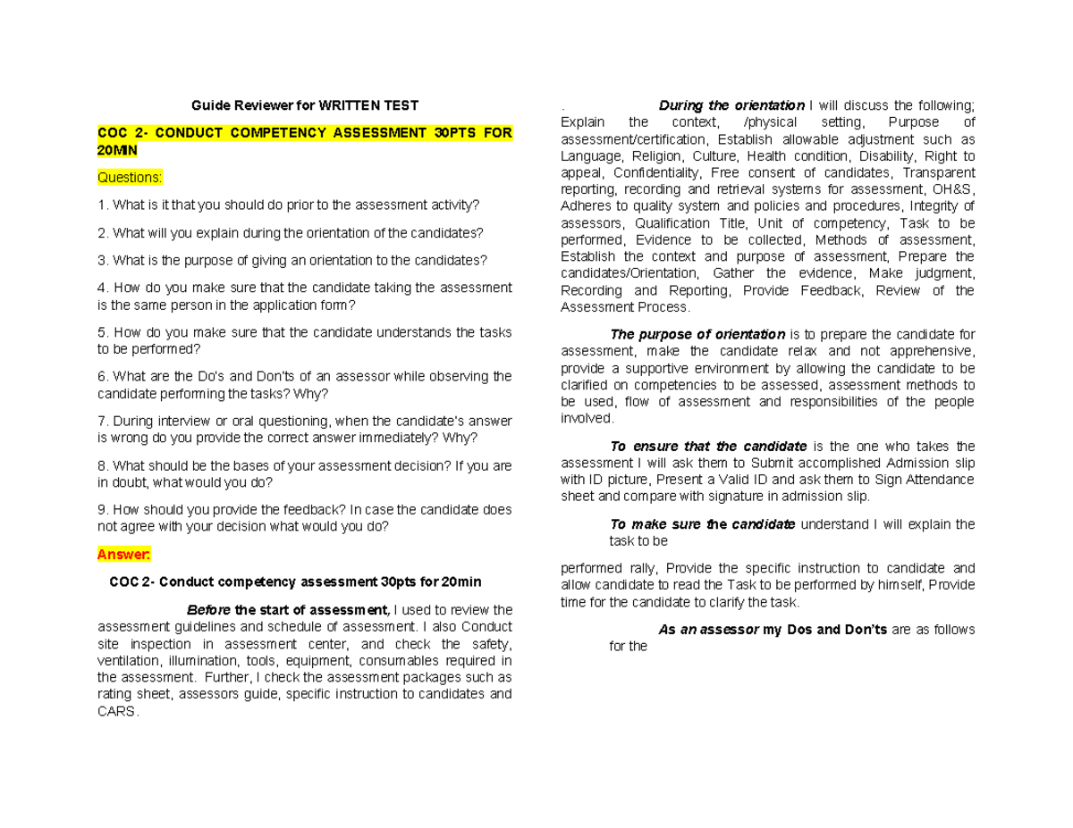 Guide to COC Competency Assessment & Training Facility Maintenance ...