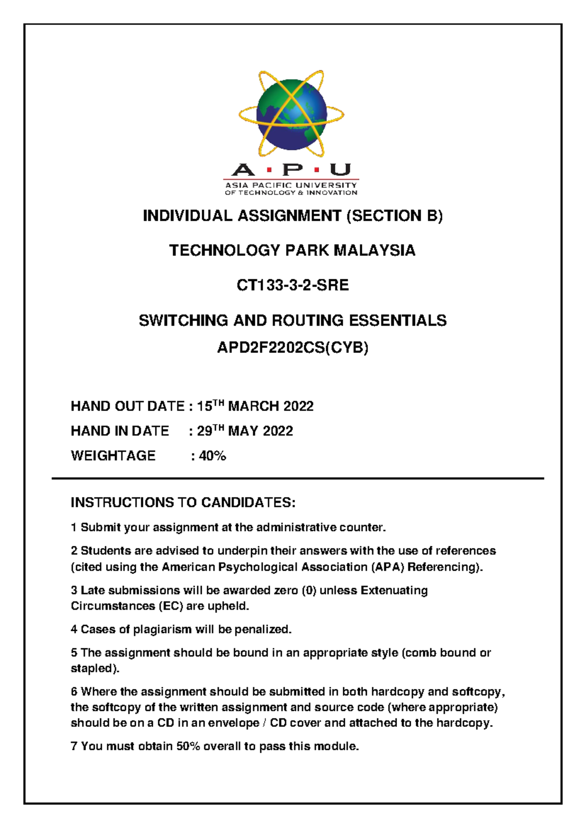 CT133-SRE Individual Assignment on Switching & Routing Essentials - Studocu