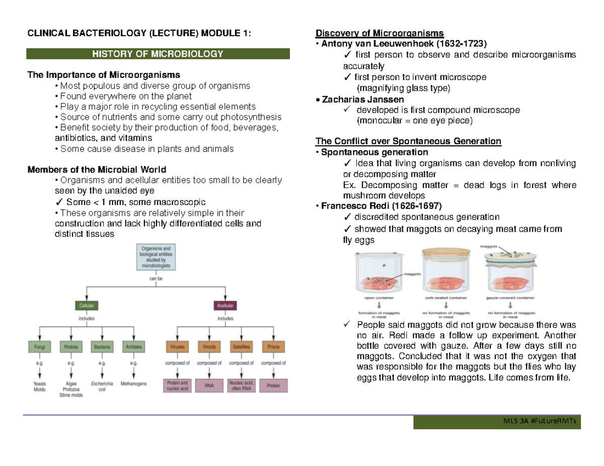 Bacte-LEC- Module 1 - Microbial History and Development Notes - Studocu