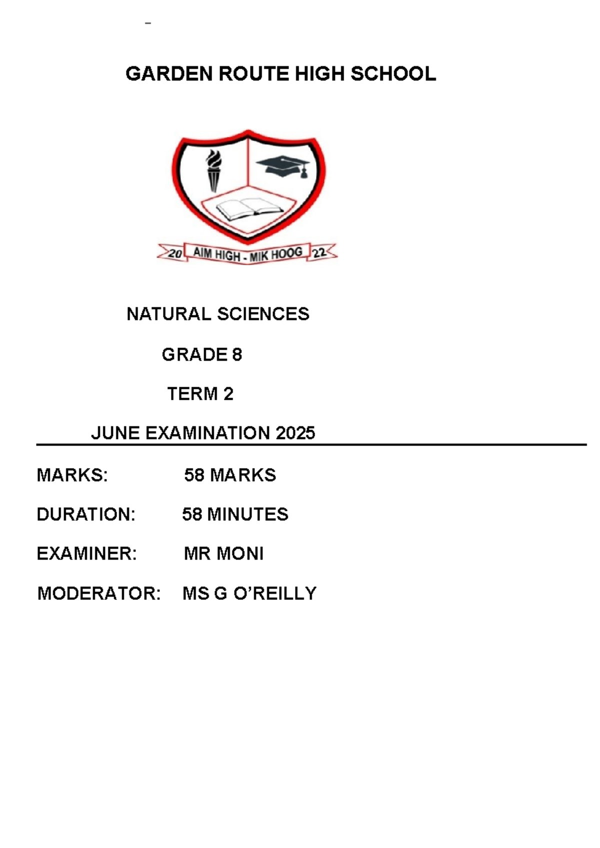 NS 8 JUNE 2025 - Grade 8 Natural Sciences Exam Paper - Studocu