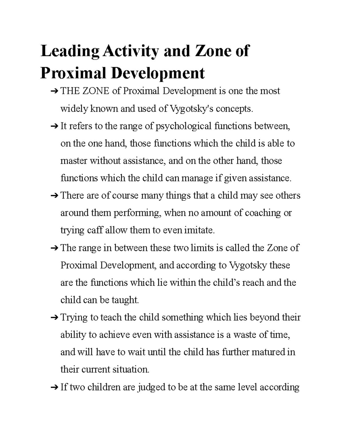 Leading Activity and Zone of Proximal Development - It refers to the ...