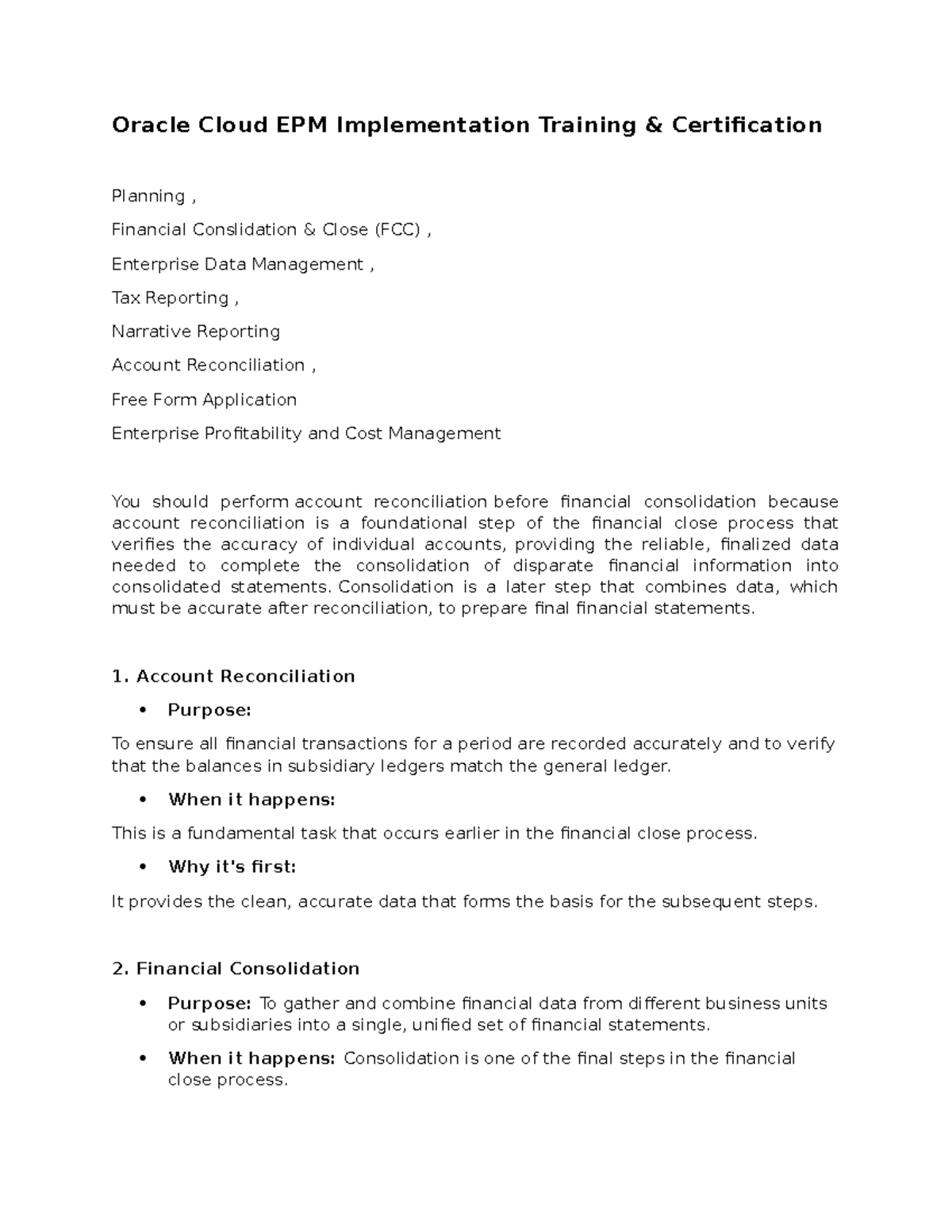 Oracle Cloud EPM Implementation Training: Account Reconciliation & FCC ...