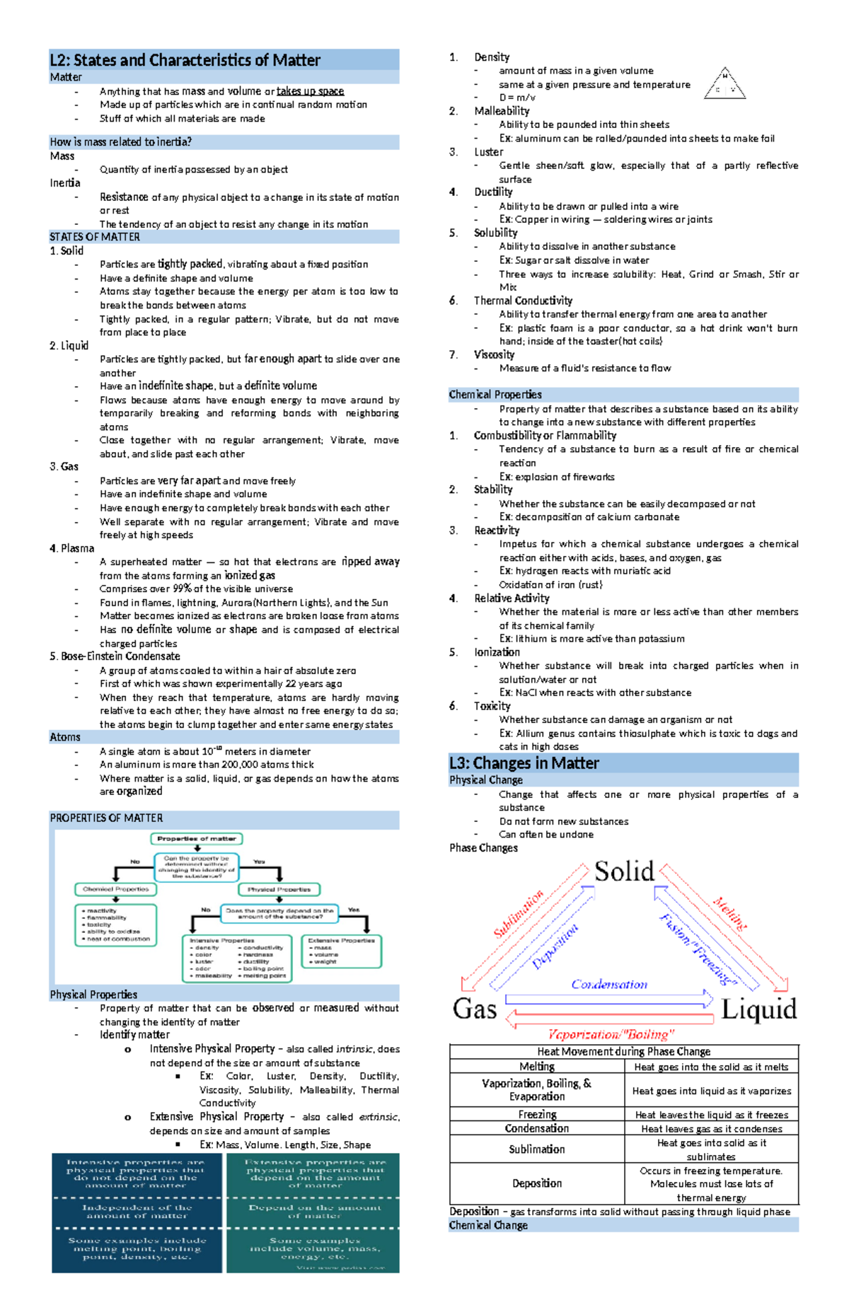 CHEM 101 Final Exam Reviewer: States, Changes & Classifications of ...