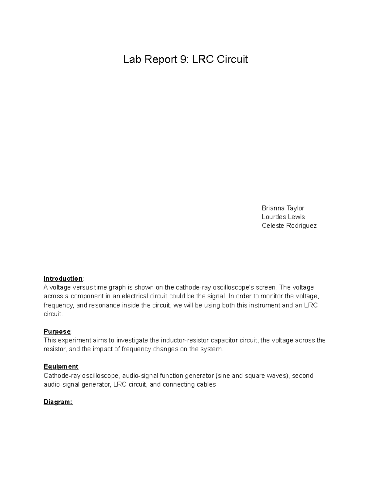 Lab 9: Investigation of LRC Circuit & Resonance Behavior - Studocu