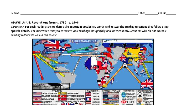 AP World History Unit 5: Revolutions (c. 1750 - c. 1900) Reading Guide ...