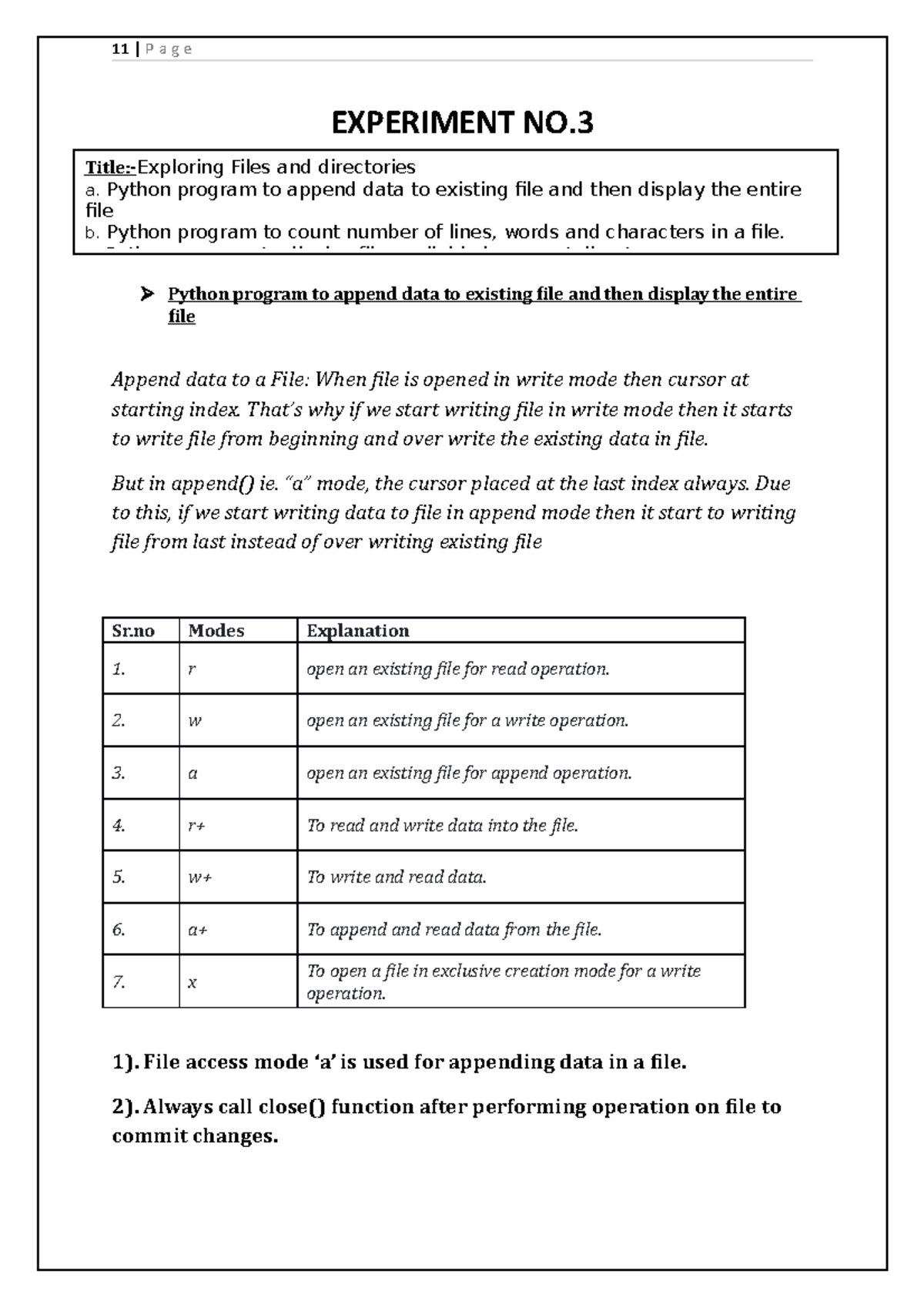 Exp3 - Practical material - EXPERIMENT NO. Python program to append ...