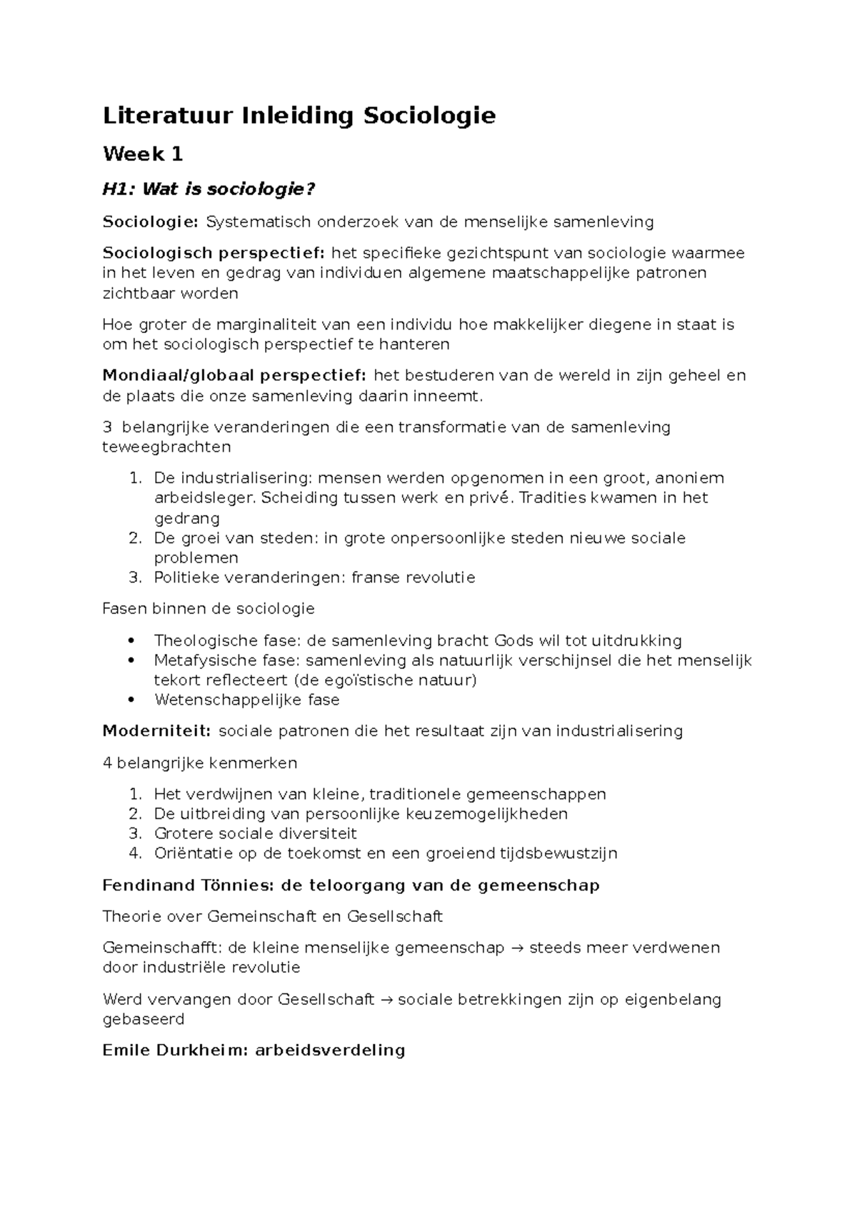 Sociologie Literatuur Samenvatting - Inleiding en Theoretische ...