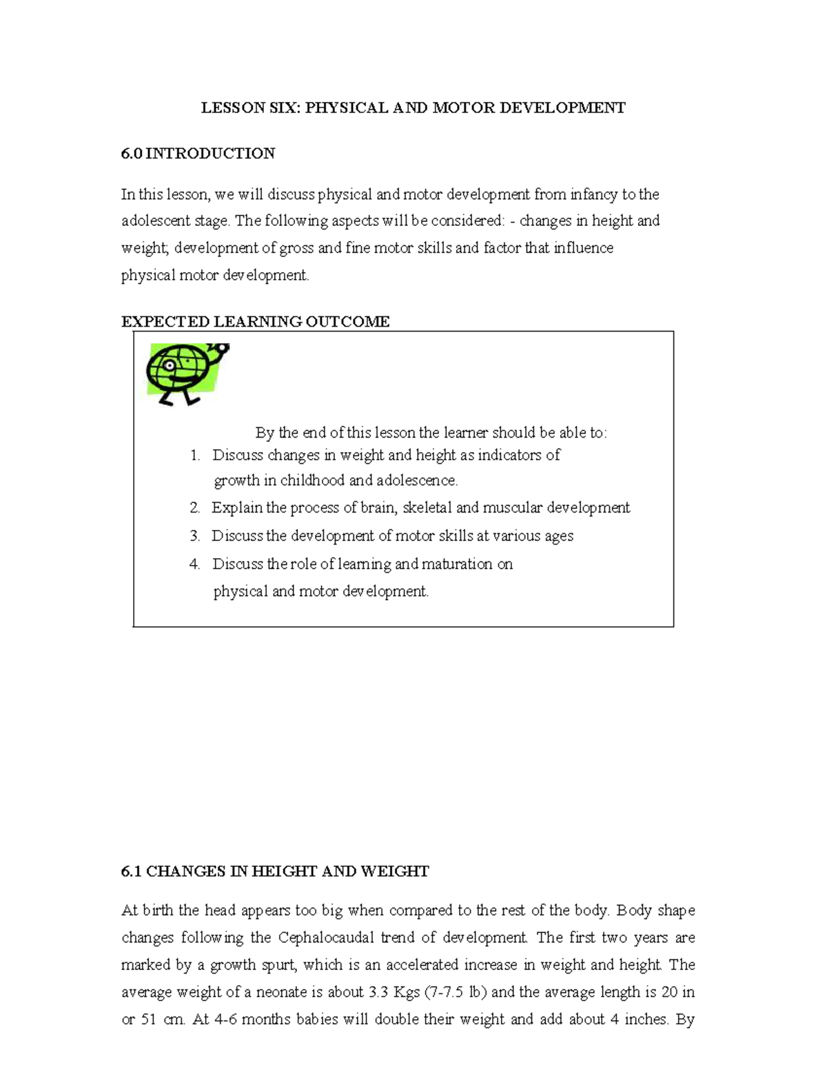 Lesson 6: Physical & Motor Development from Infancy to Adolescence ...