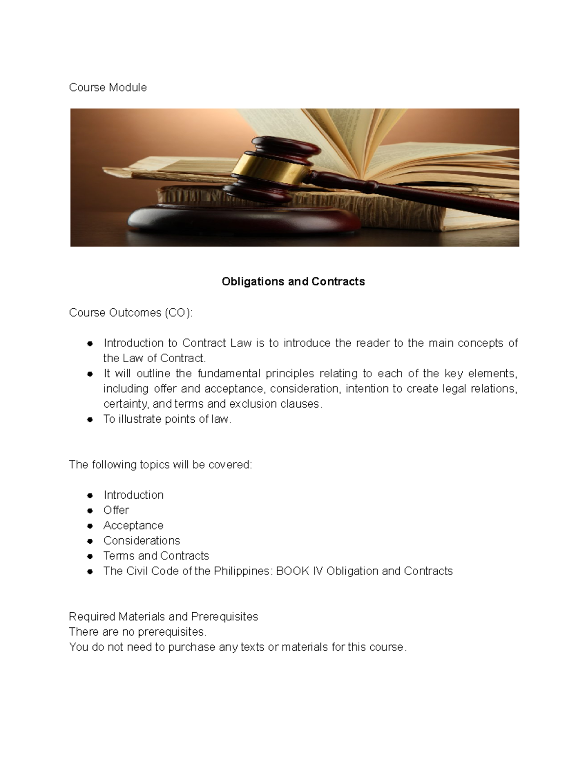 Obligations and Contracts Module Overview for Law Course CO 101 - Studocu