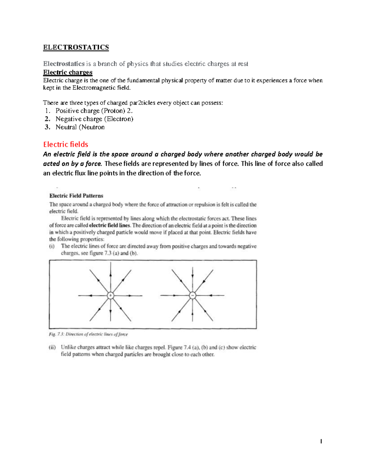 Electrostatics 101: Summary Notes on Electric Charges & Fields - Studocu