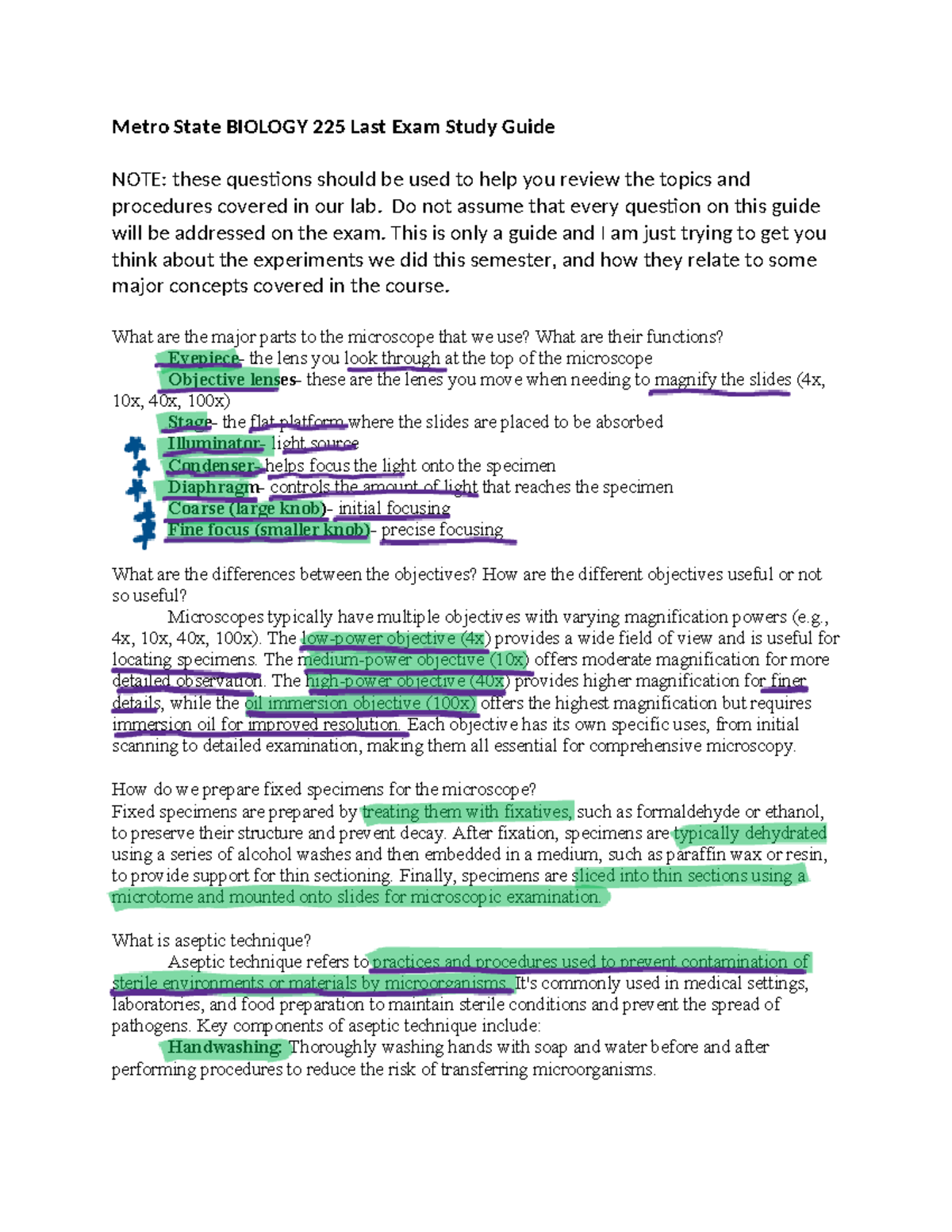 Metro State BIOLOGY 225 Lab Exam Study Guide 2024 - Studocu