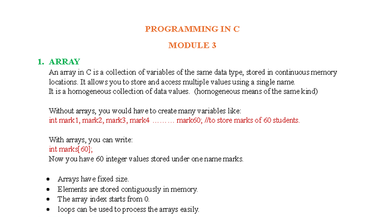 C PGM Module 3: Arrays, Pointers, and Operations in C - Studocu