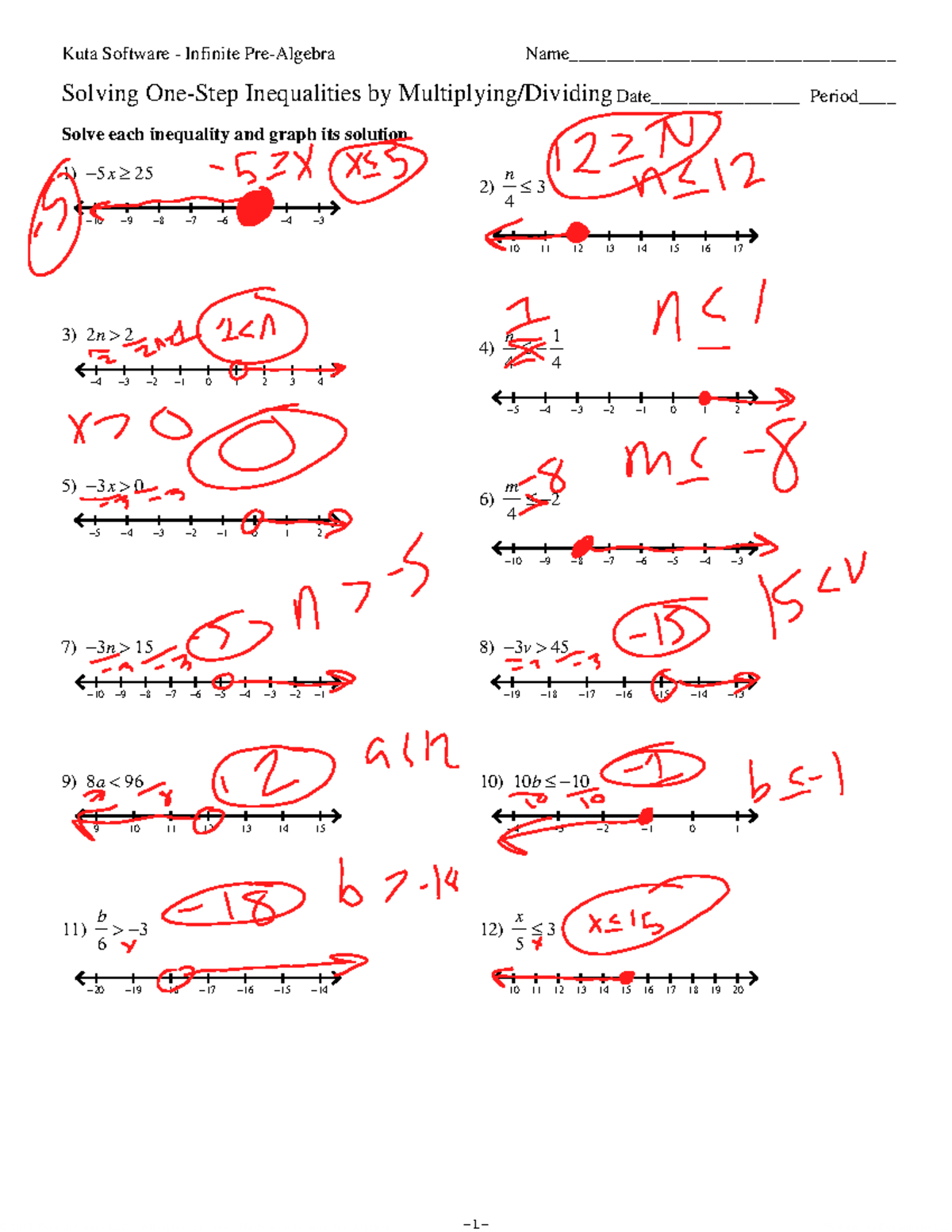 Brinkley Richardson - Solving One-Step Inequalities (Student Sheet ...