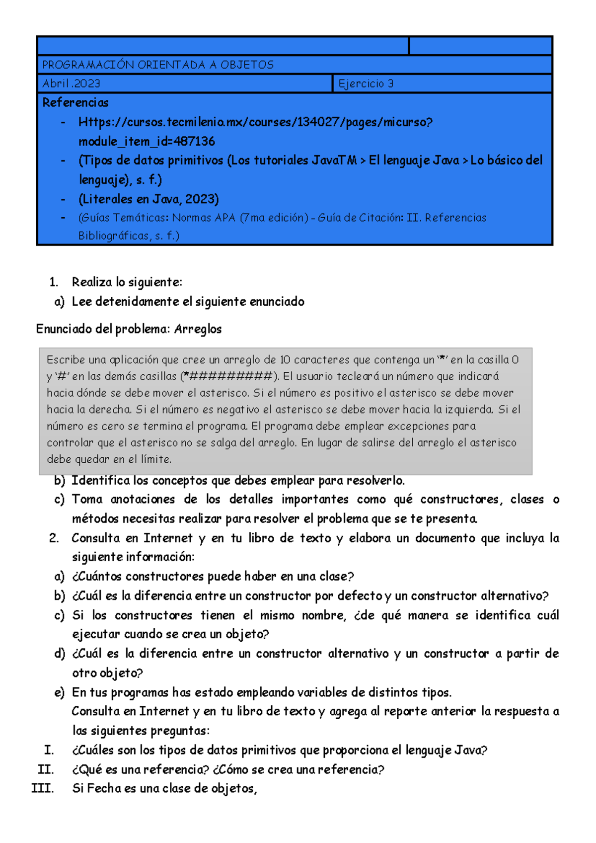 Ejercicio 3: Arreglos y Constructores en Java - Programación Orientada ...