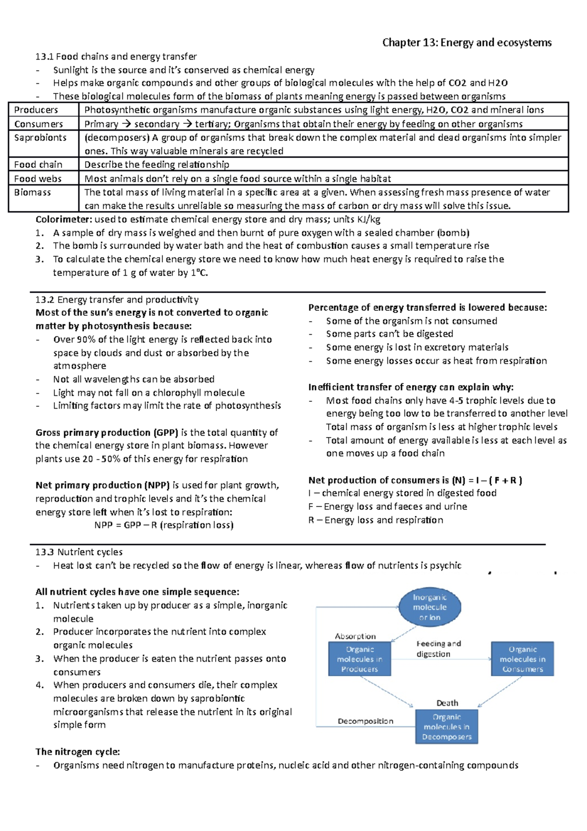 A-Level Biology Notes: Energy and Ecosystems Overview - Studocu