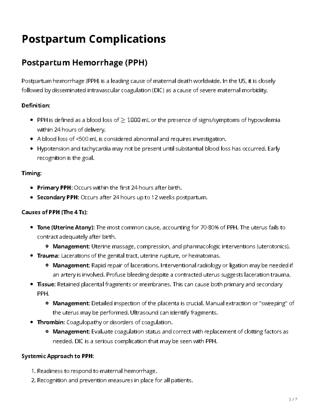 Postpartum Complications: Understanding PPH and Its Management - Studocu
