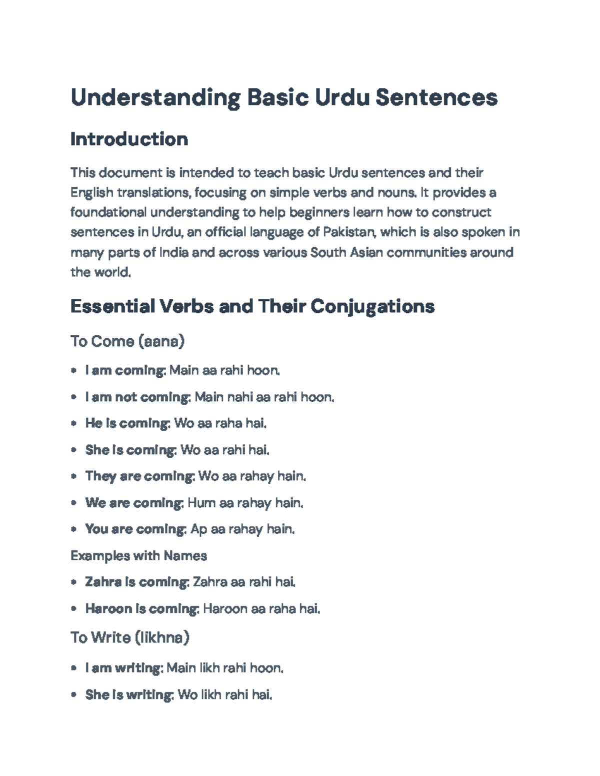 Basic Urdu Sentence Construction: Essential Verbs and Nouns Guide ...