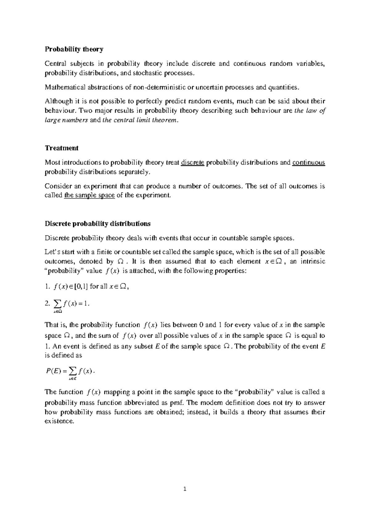 Probability Theory: Key Concepts and Theorems (Notes 1) - Studocu