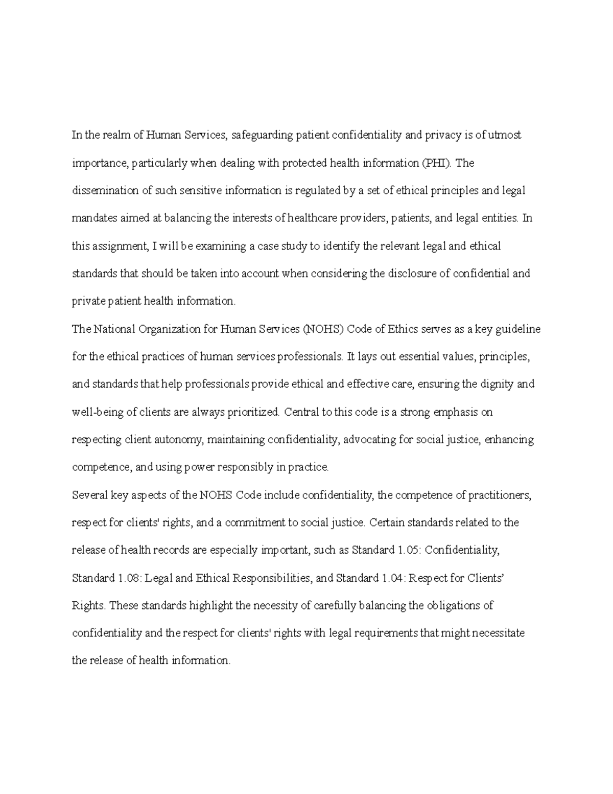 HSE 340 Case Study: Ethical Standards in Patient Confidentiality - Studocu