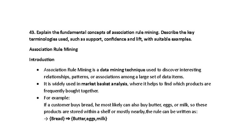 Association Rule Mining Concepts: Support, Confidence & Lift - Studocu
