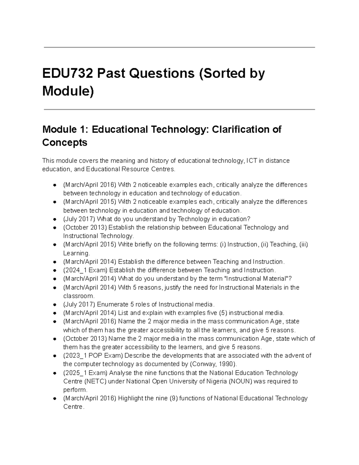 EDU732 Past Questions: Educational Technology & Instructional ...