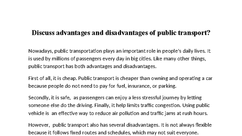 Advantages and Disadvantages of Public Transport: A Comprehensive ...