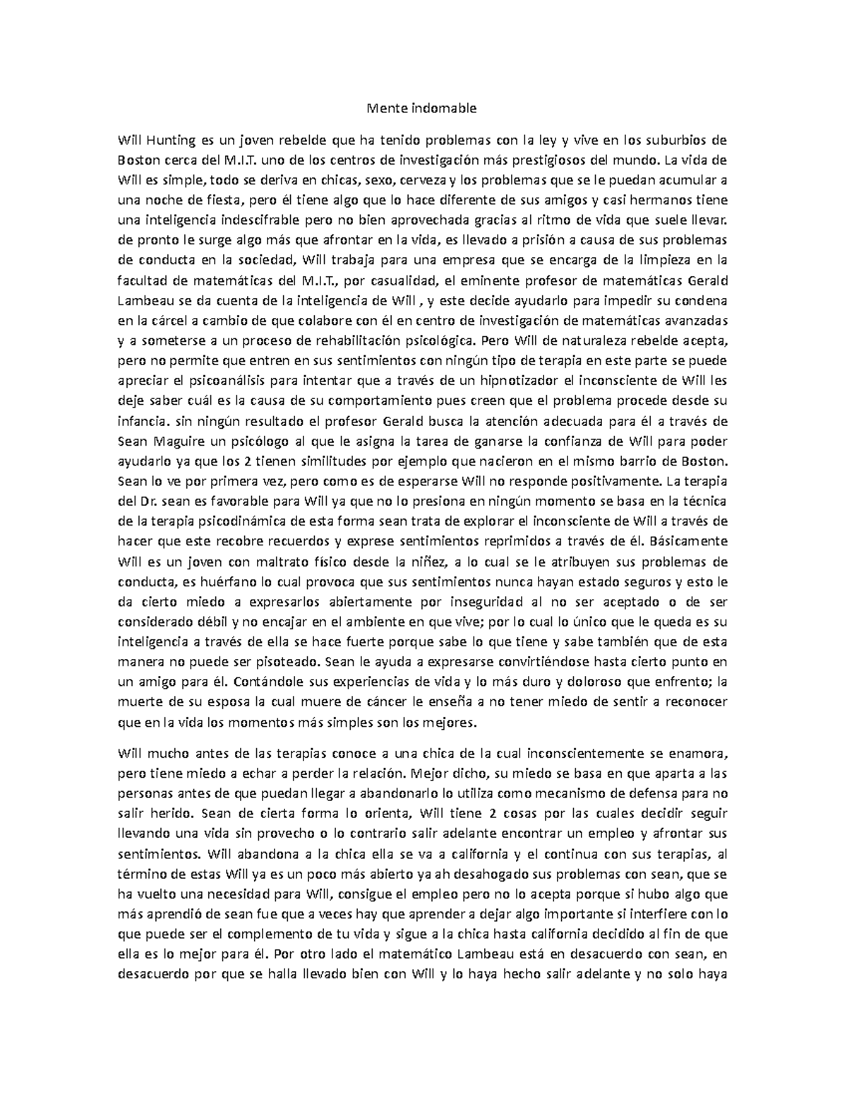 Mente indomable - análisis de pelicula - Mente indomable Will Hunting ...